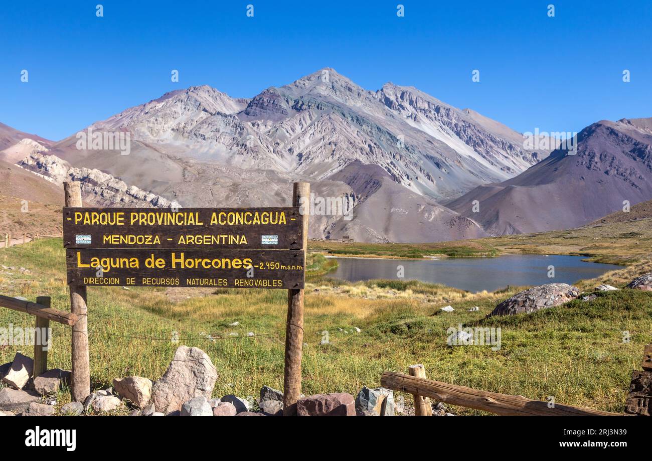 Laguna De Horcones or Horcones Lagoon Table Sign, Mount Aconcagua ...