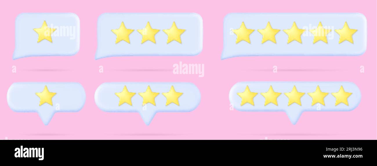 3d chat dialog speech box with star rating vector. White message ...