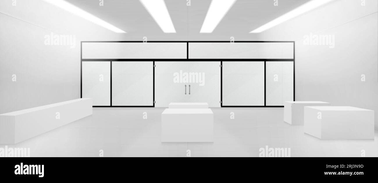 3d empty glass store interior vector mockup. Shop inside with window ...
