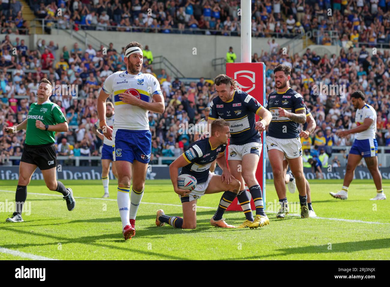 Leeds, UK. 20th Aug, 2023. Luke Hooley #21 of Leeds Rhinos celebrates ...