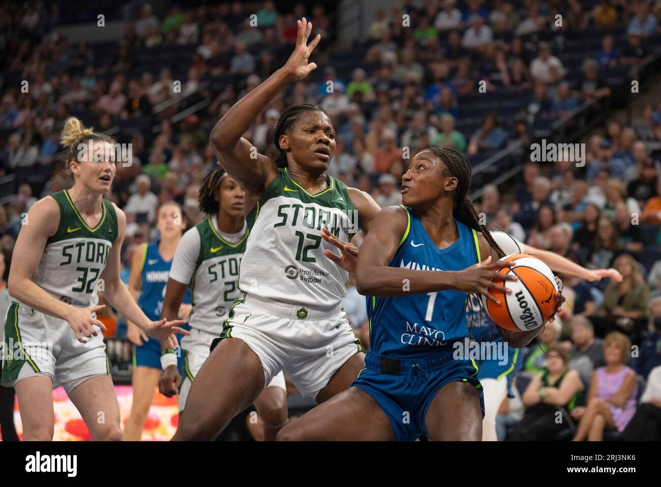 Minnesota Lynx guard Diamond Miller (1) looks for a shot as Seattle ...