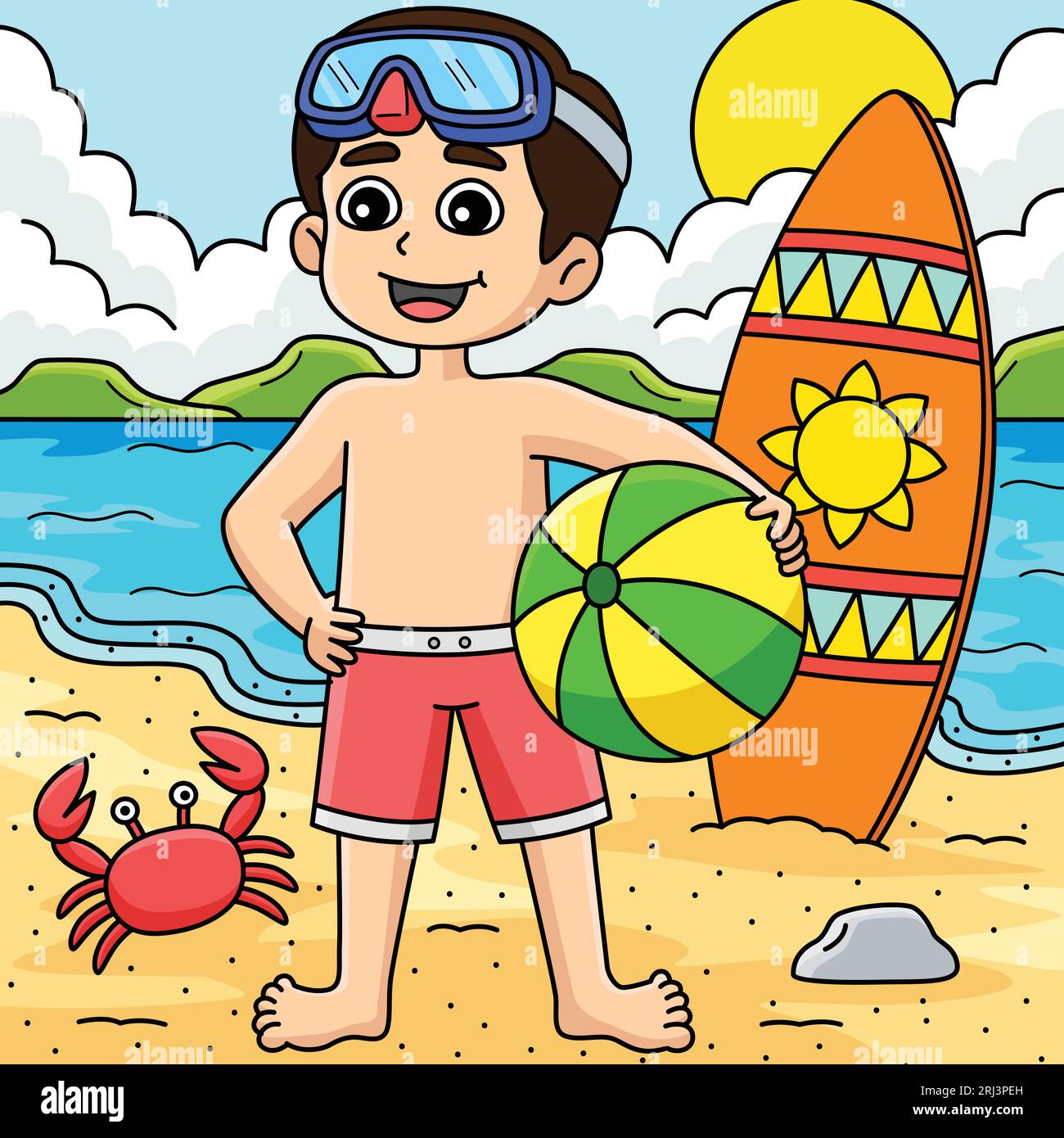 Boy in Swimsuit Outfit Summer Colored Cartoon Stock Vector Image & Art ...
