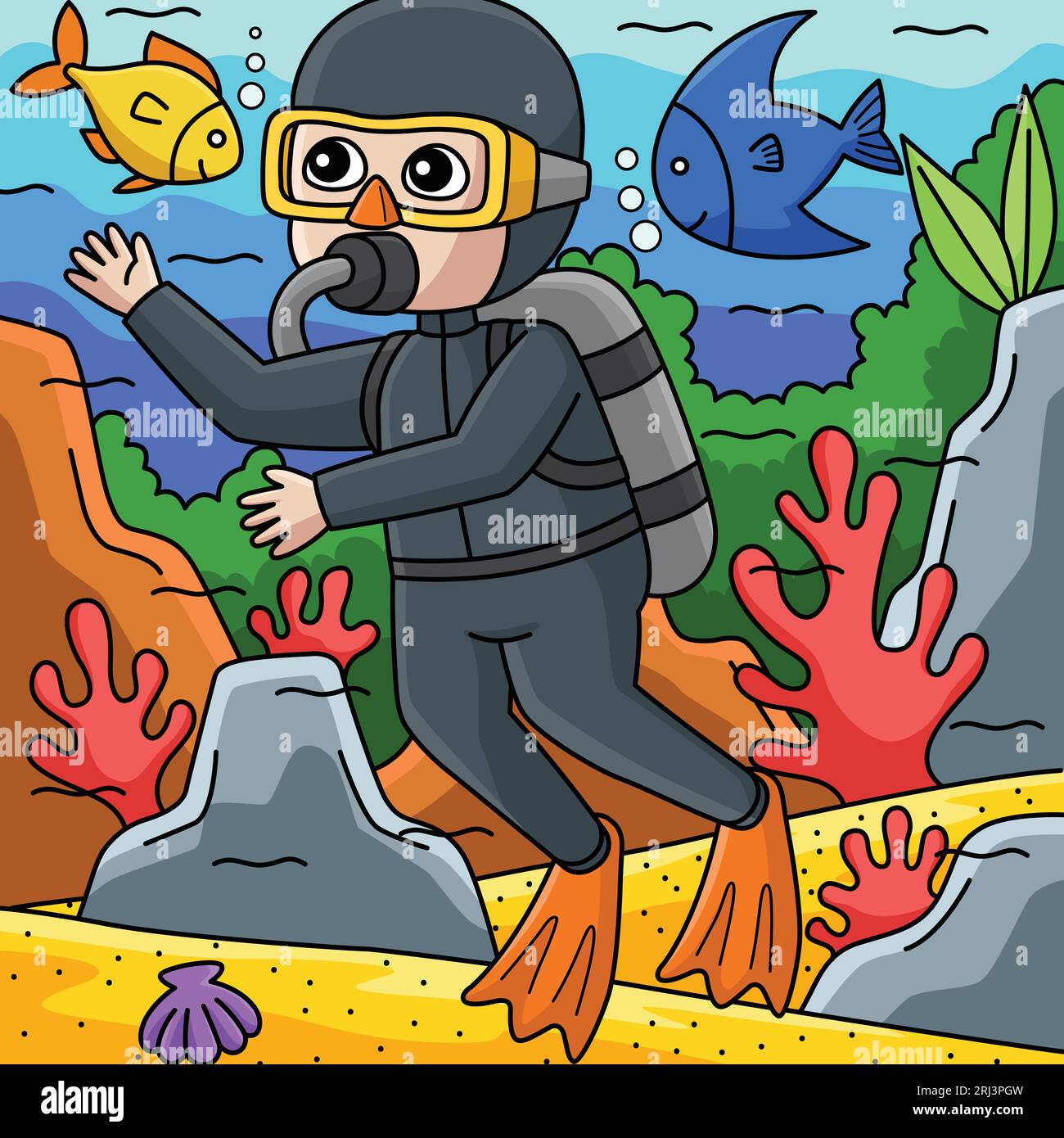 Boy Scuba Diving Summer Colored Cartoon Stock Vector Image & Art - Alamy