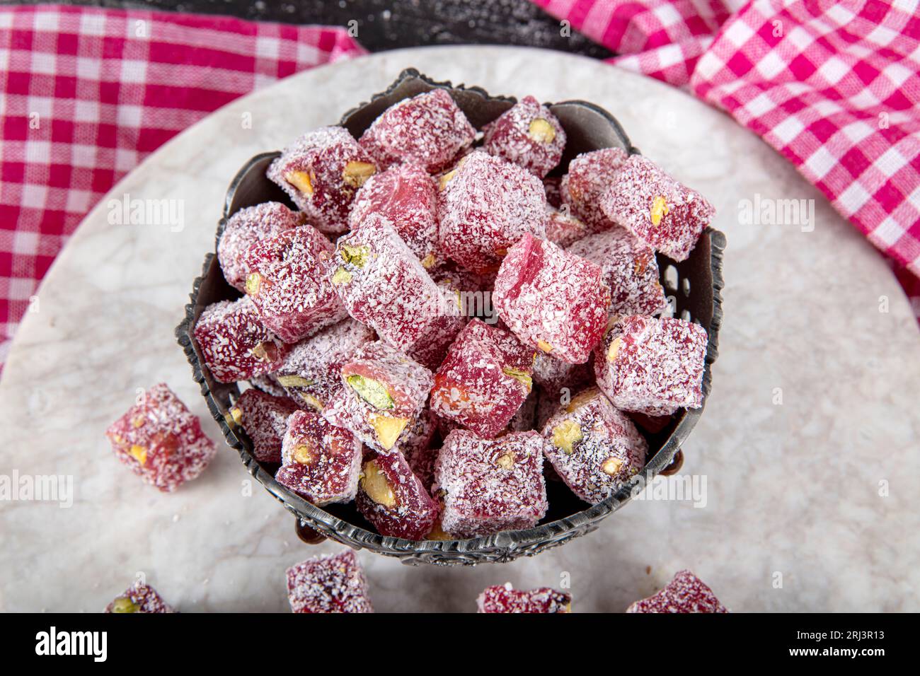 Turkish delight macro view. The famous oriental dessert marmalade with ...