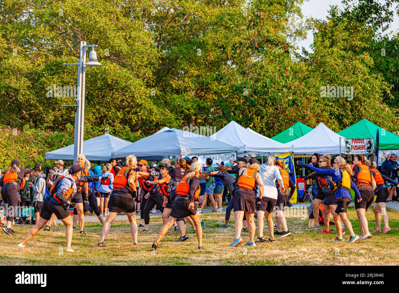 Dragon Boat team performing a pre-race routine at the Richmond Dragon ...