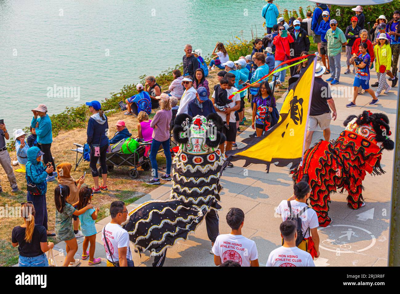 Two Chinese Dragons leading their boat team at the Richmond Dragon Boat ...