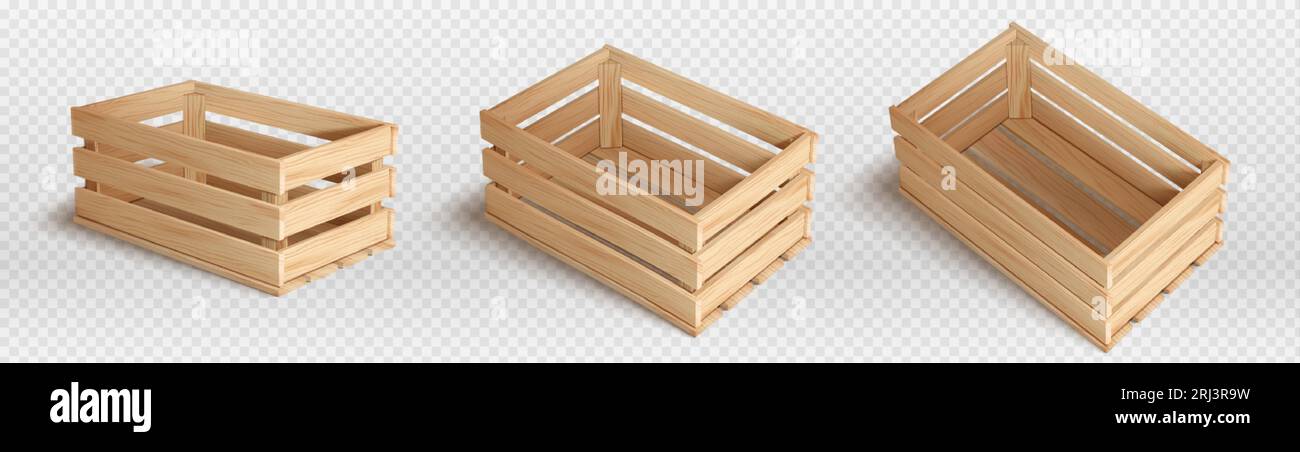 3d empty wooden crate box for fruit or vegetable. Realistic isolated ...