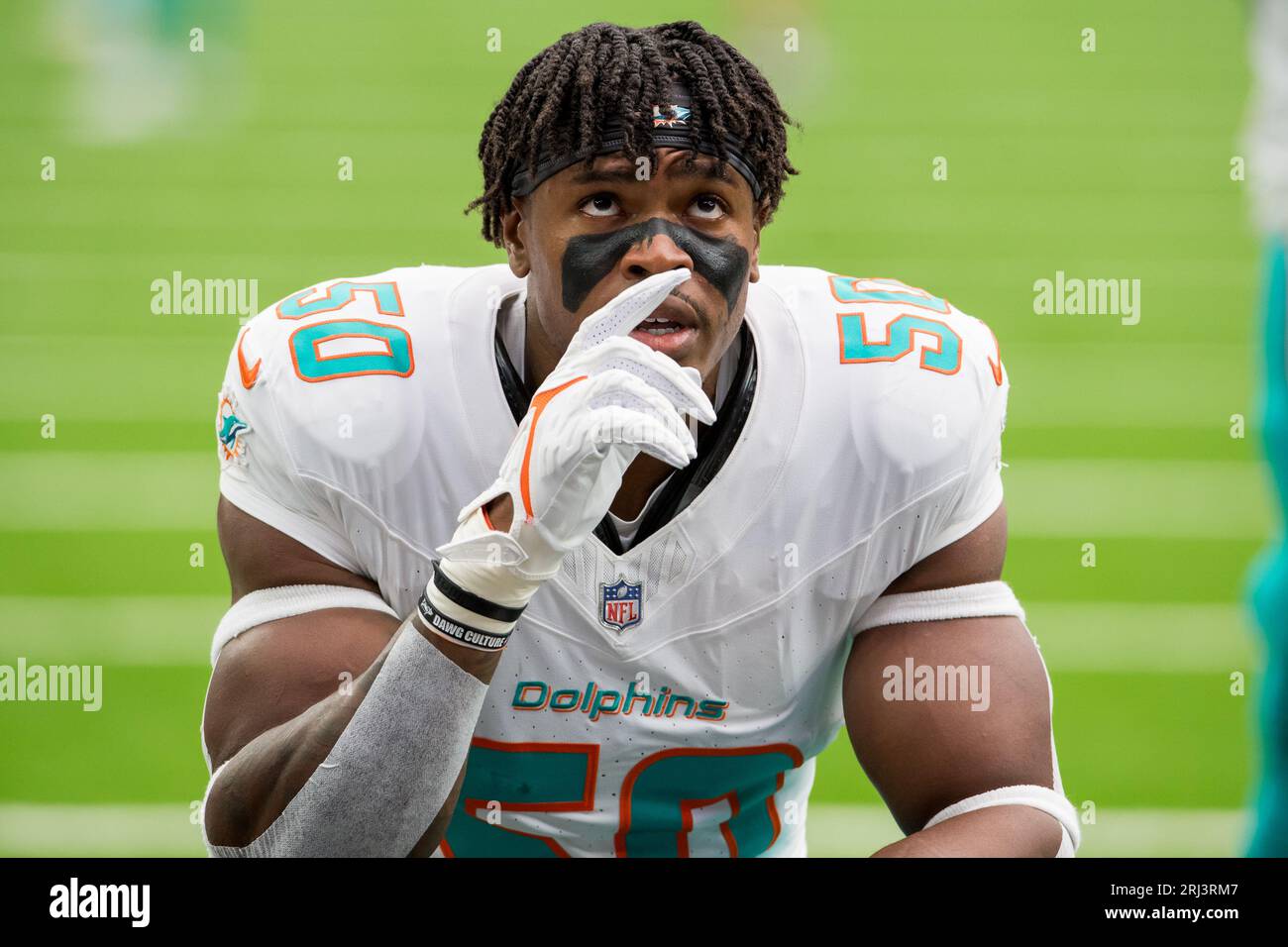 August 19, 2023: Miami Dolphins linebacker Mitchell Agude (50) prior to ...