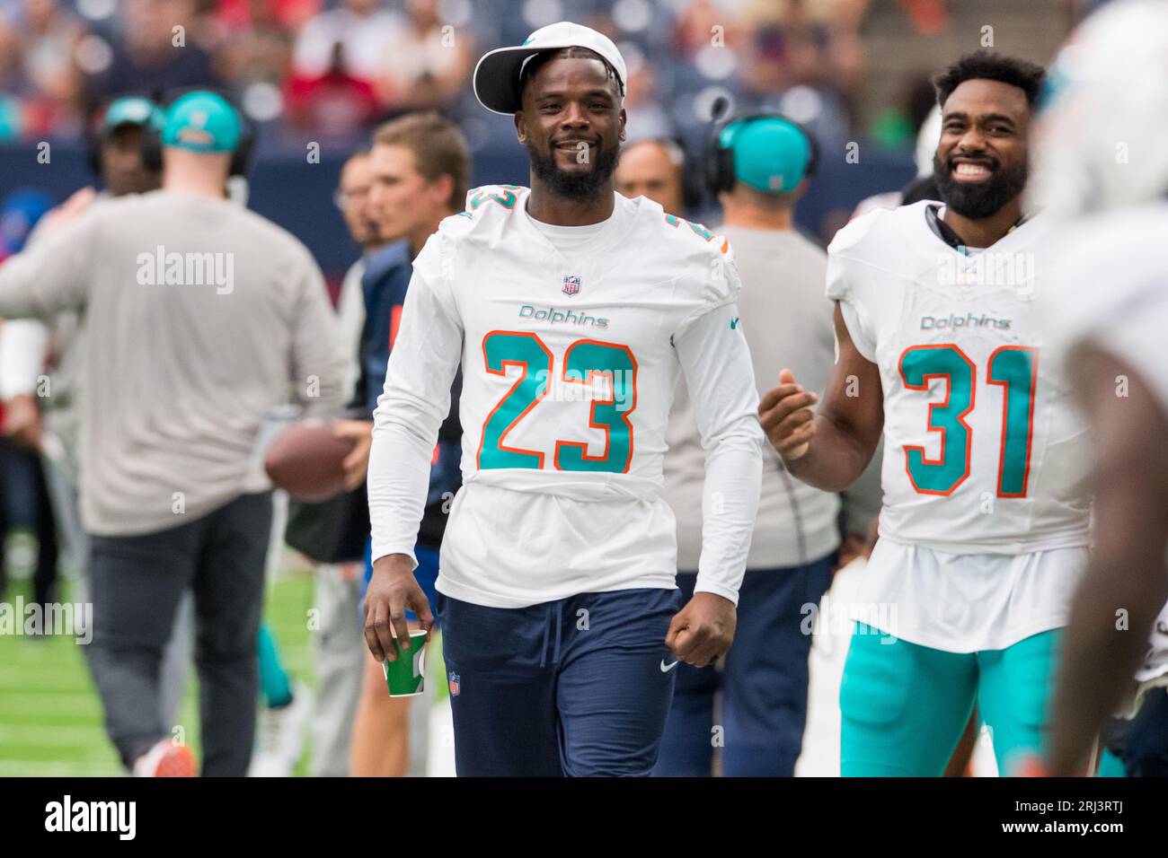 August 19, 2023: Miami Dolphins running back Jeff Wilson Jr. (23) during a preseason game ...