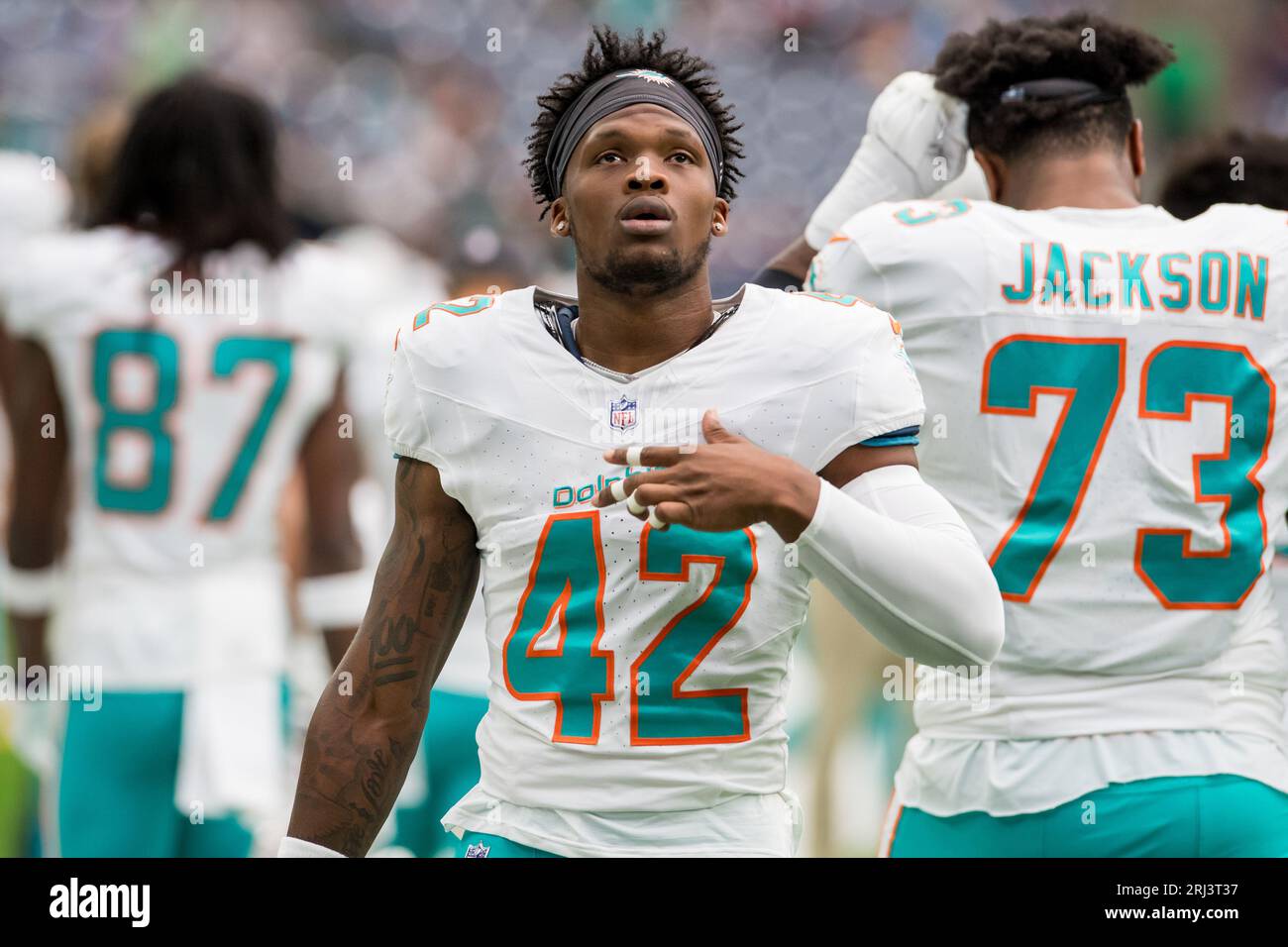 August 19, 2023: Miami Dolphins cornerback Bryce Thompson (42) prior to ...