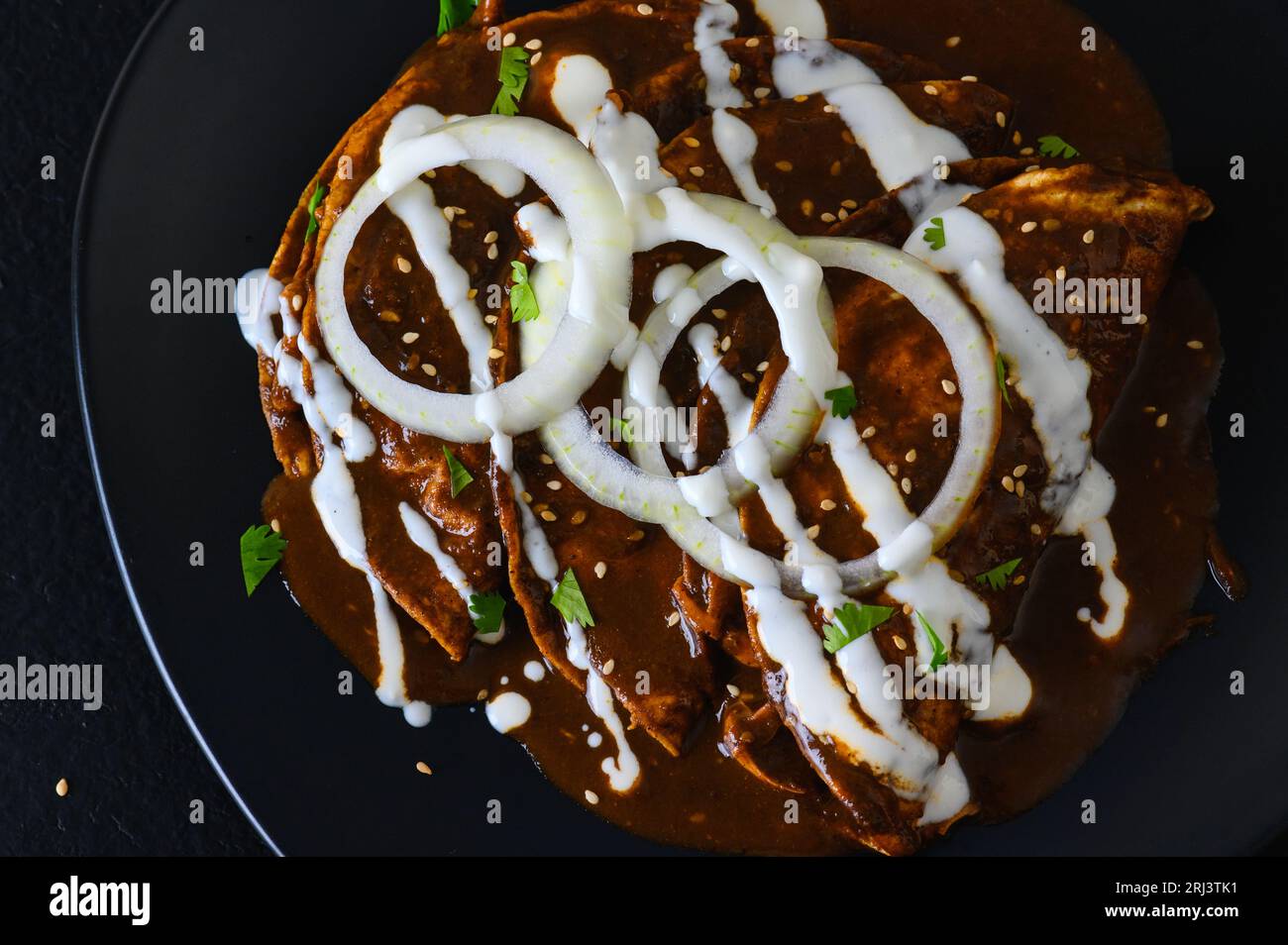 Enmoladas. Mexican Cuisine. Chicken Enchiladas Cooked in Mole Poblano ...