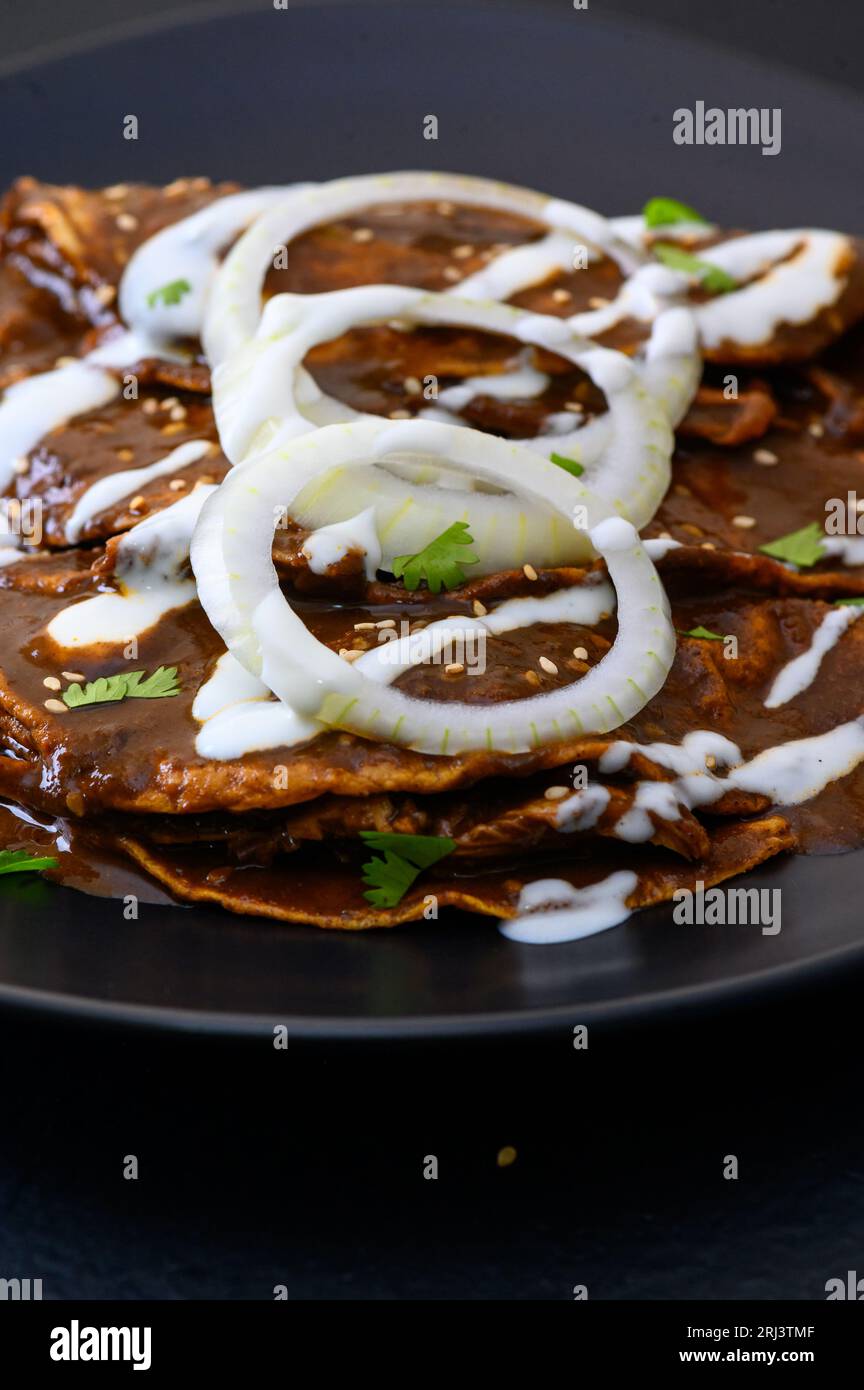 Enmoladas. Mexican Cuisine. Chicken Enchiladas Cooked in Mole Poblano ...