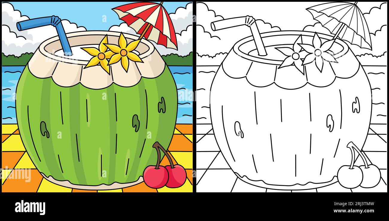Coconut Drink Summer Coloring Page Illustration Stock Vector Image ...