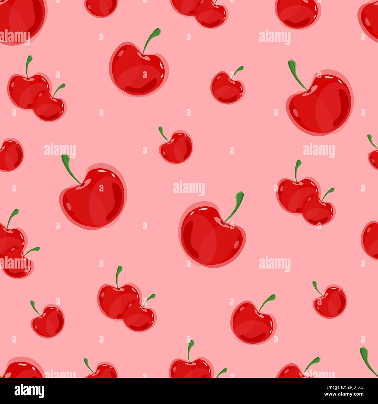 Juicy cherry pattern on pink background with red berries of different ...