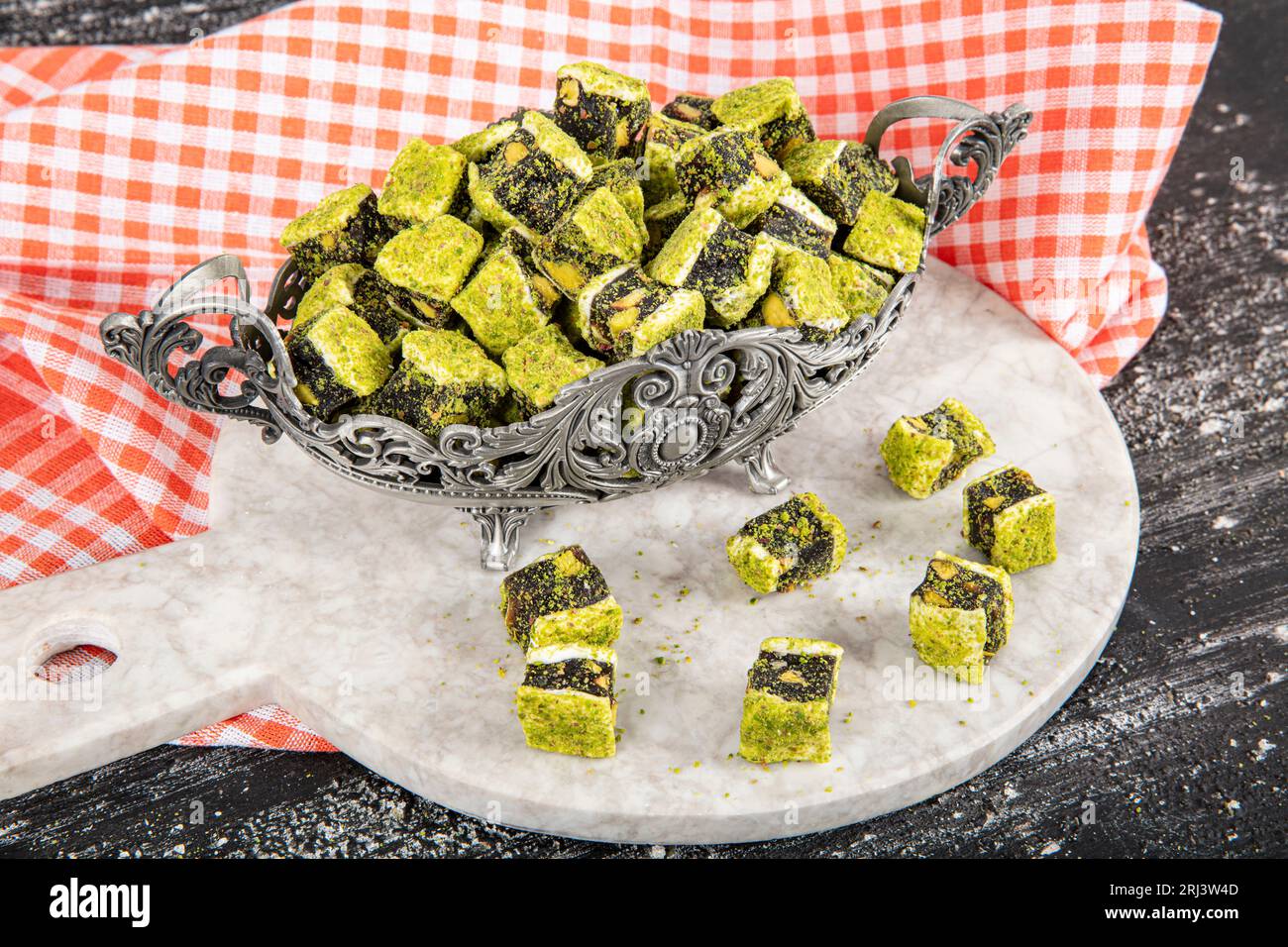 Turkish delight macro view. The famous oriental dessert marmalade with ...