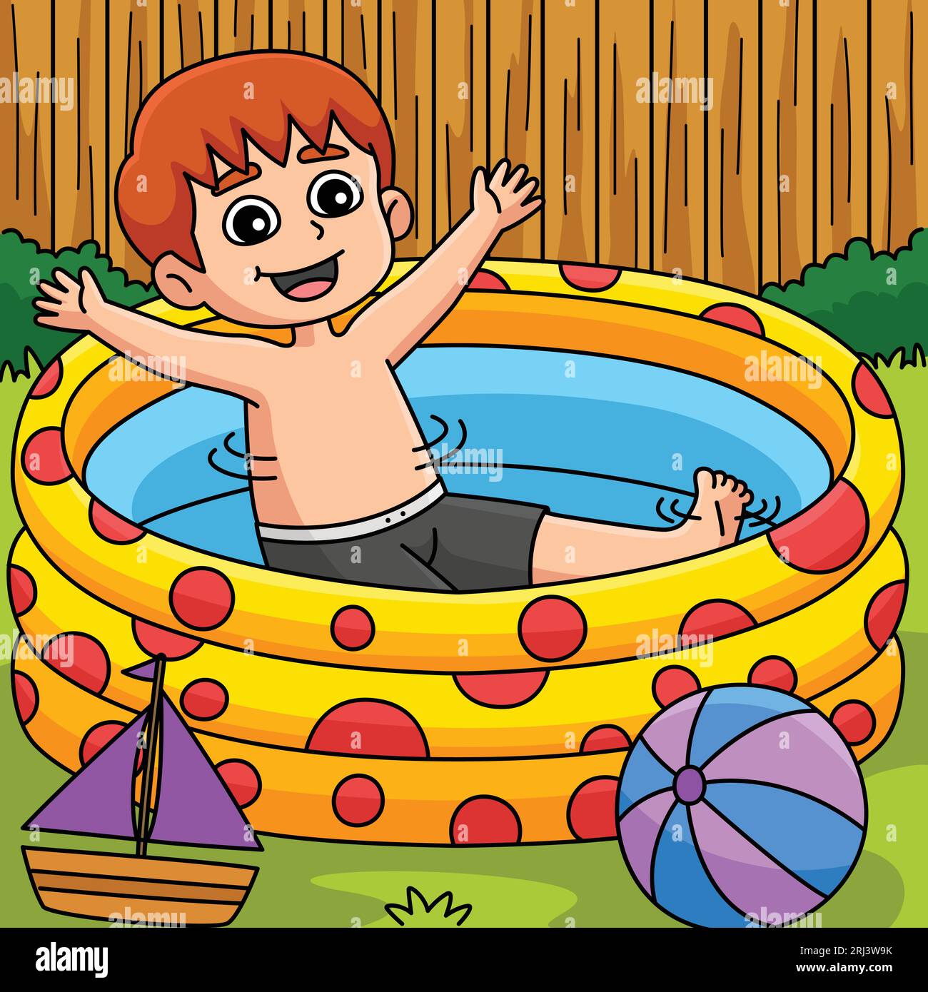 Boy in Swimming Pool Summer Colored Cartoon Stock Vector Image & Art ...