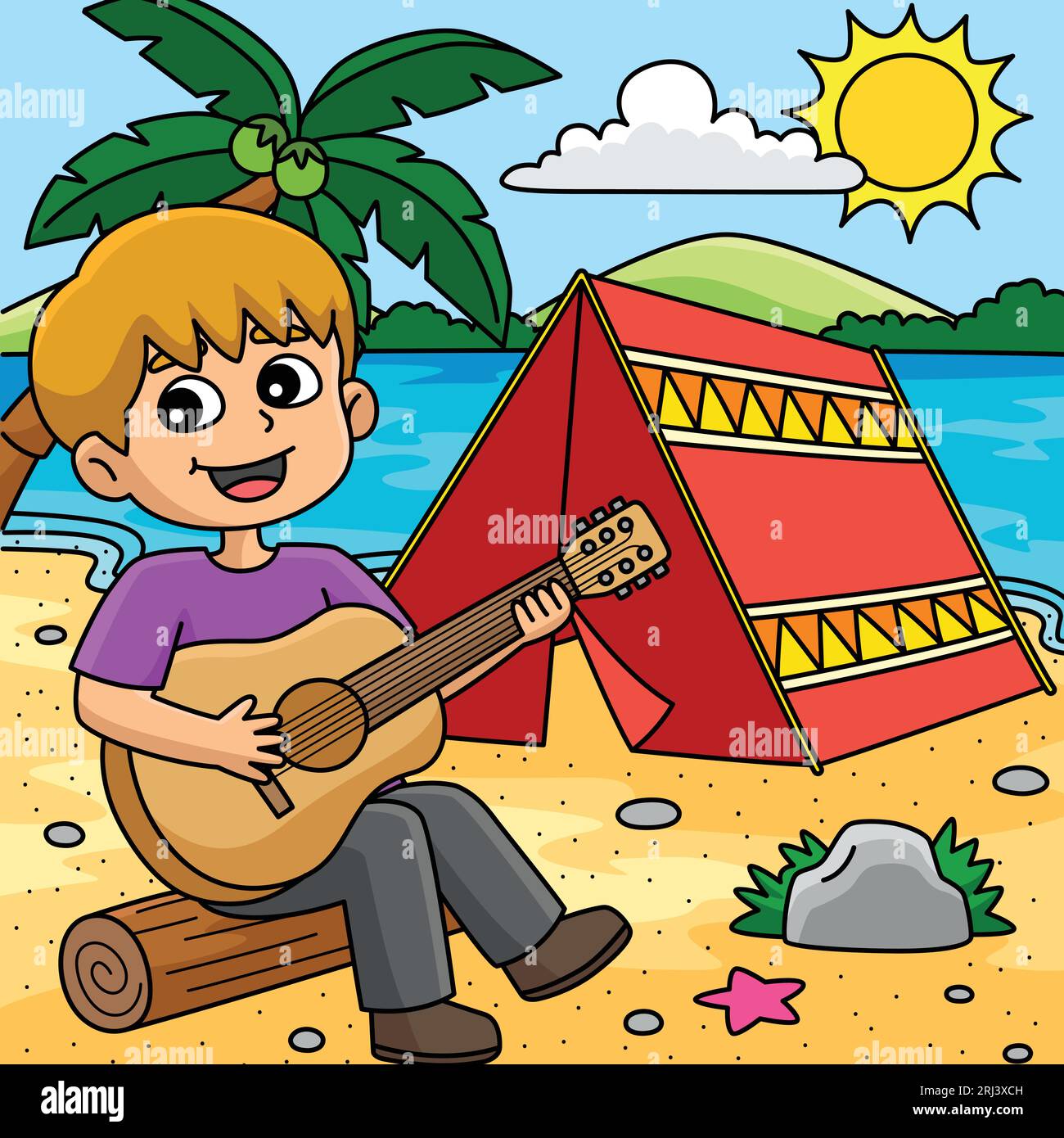 Boy Summer Camping Colored Cartoon Illustration Stock Vector Image ...