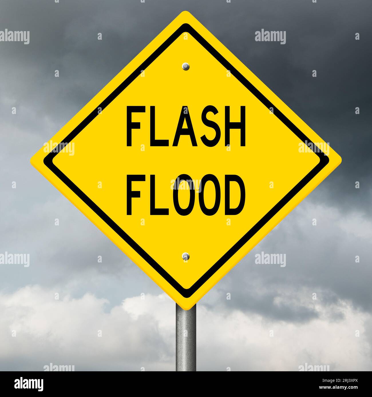 Yellow highway sign warning of FLASH FLOOD Stock Photo - Alamy