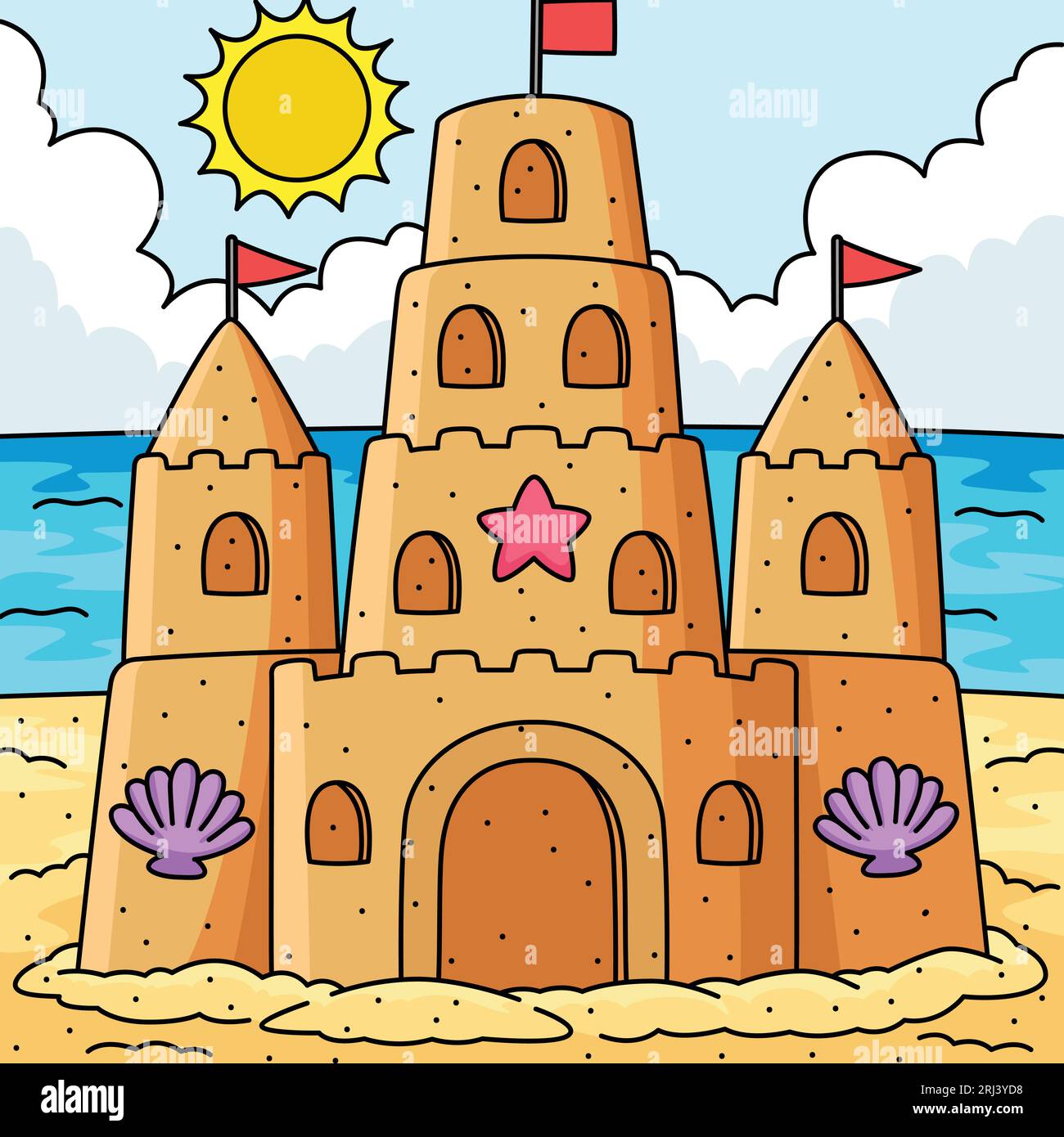 Sandcastle Summer Colored Cartoon Illustration Stock Vector Image & Art ...