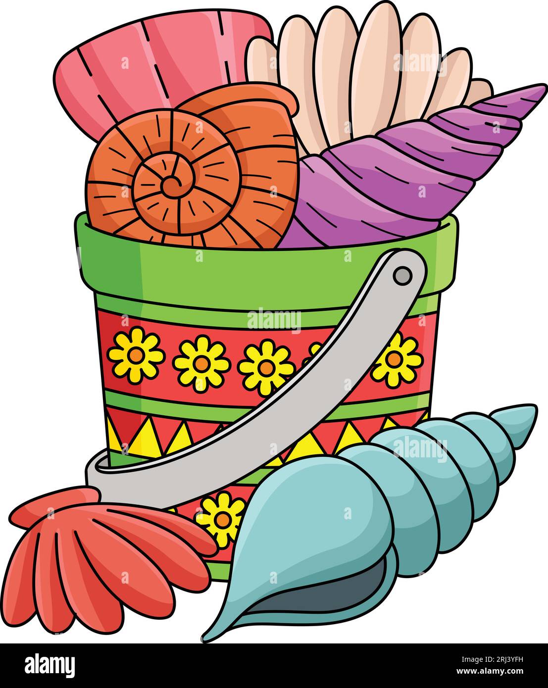 Bucket of Seashells Summer Cartoon Colored Clipart Stock Vector Image ...