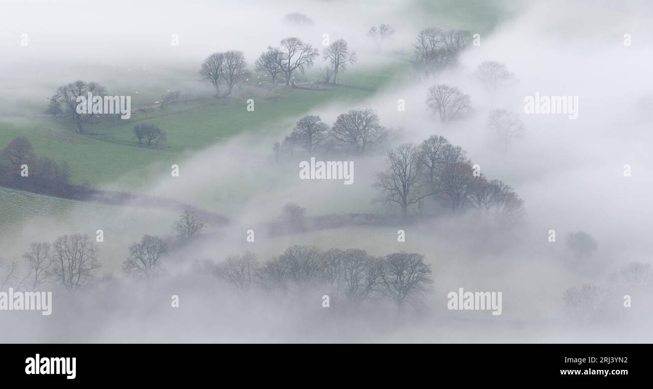 A landscape of hills covered in fog in the countryside Stock Photo - Alamy