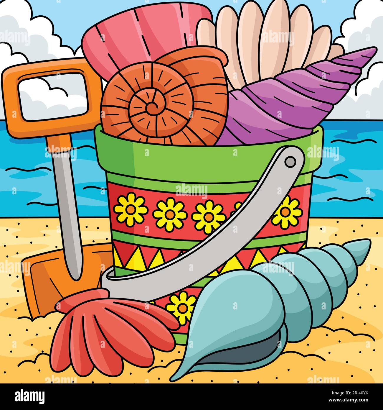 Bucket of Seashells Summer Colored Cartoon Stock Vector Image & Art - Alamy