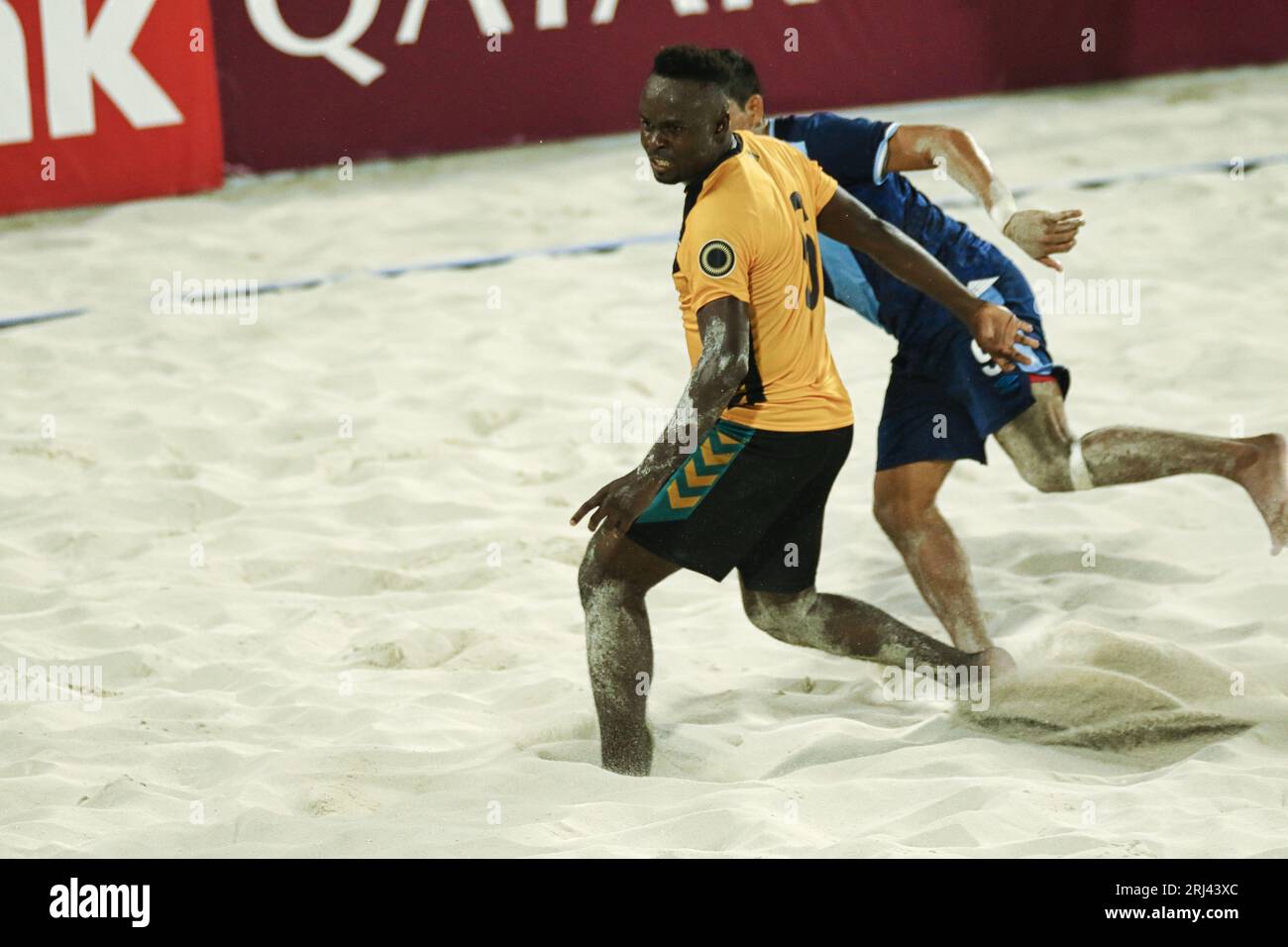 Two beach soccer teams, the Bahamas and Guatemala, compete against each other in the CONCACAF ...