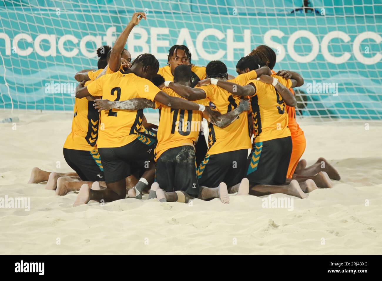 Two beach soccer teams, the Bahamas and Guatemala, compete against each other in the CONCACAF ...