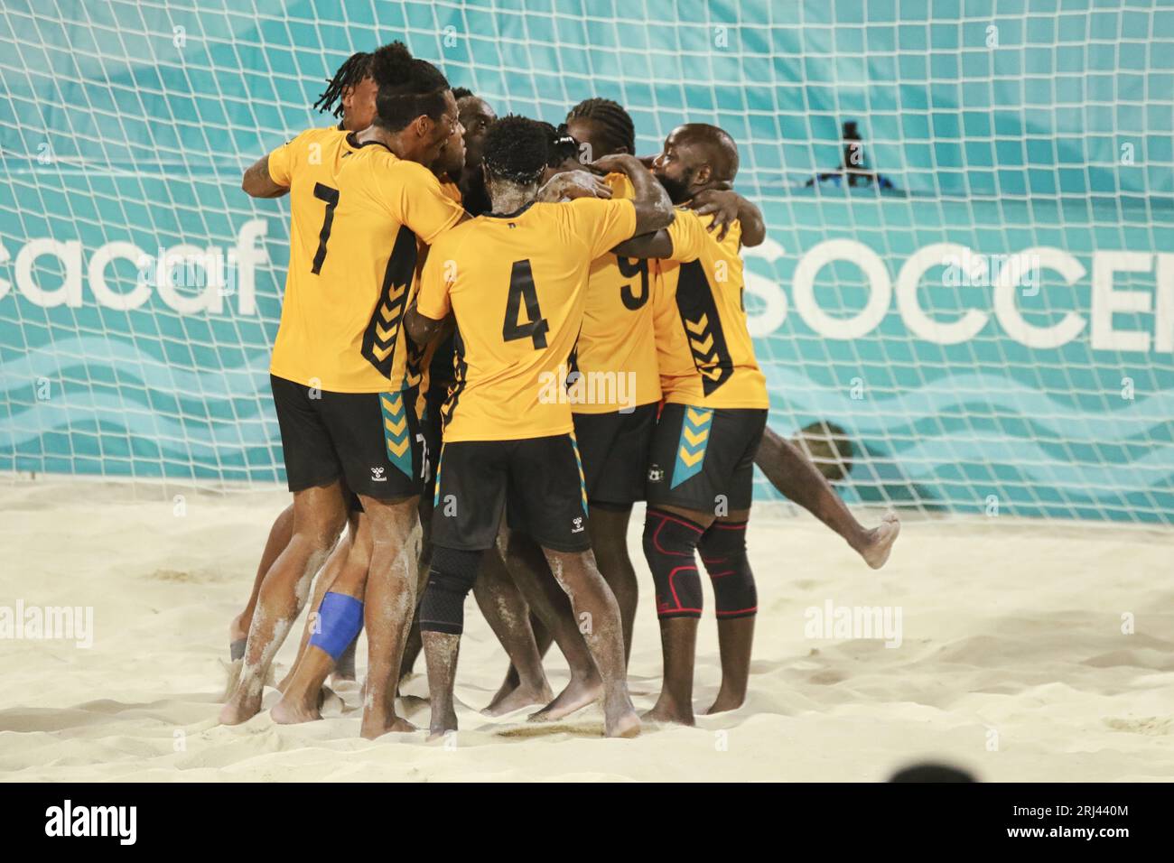 Two beach soccer teams, the Bahamas and Guatemala, compete against each other in the CONCACAF ...