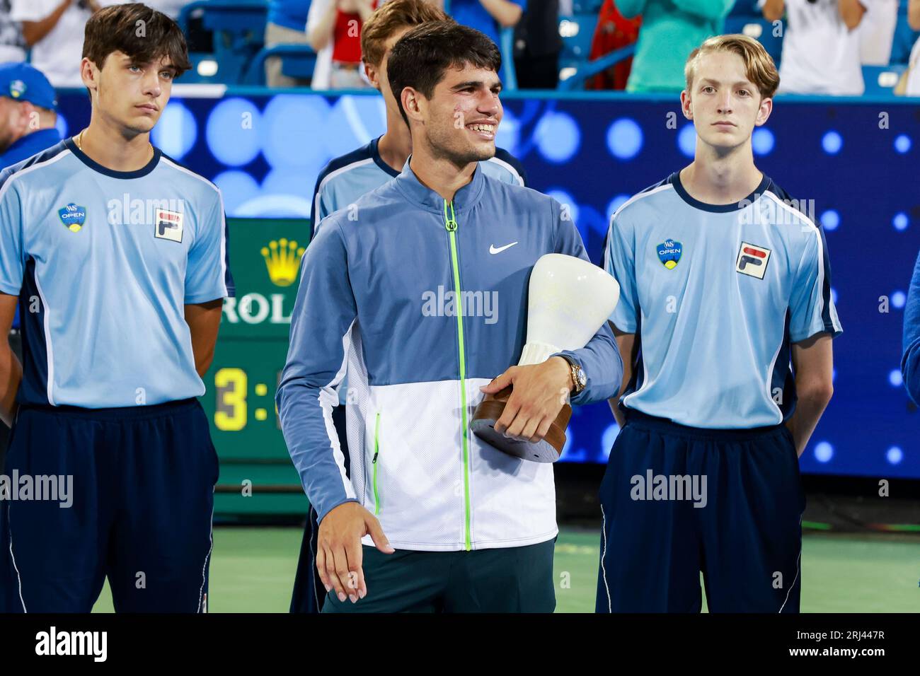 Mason, Ohio, USA. 20th Aug, 2023. Carlos Alcaraz (ESP) reacts to ...