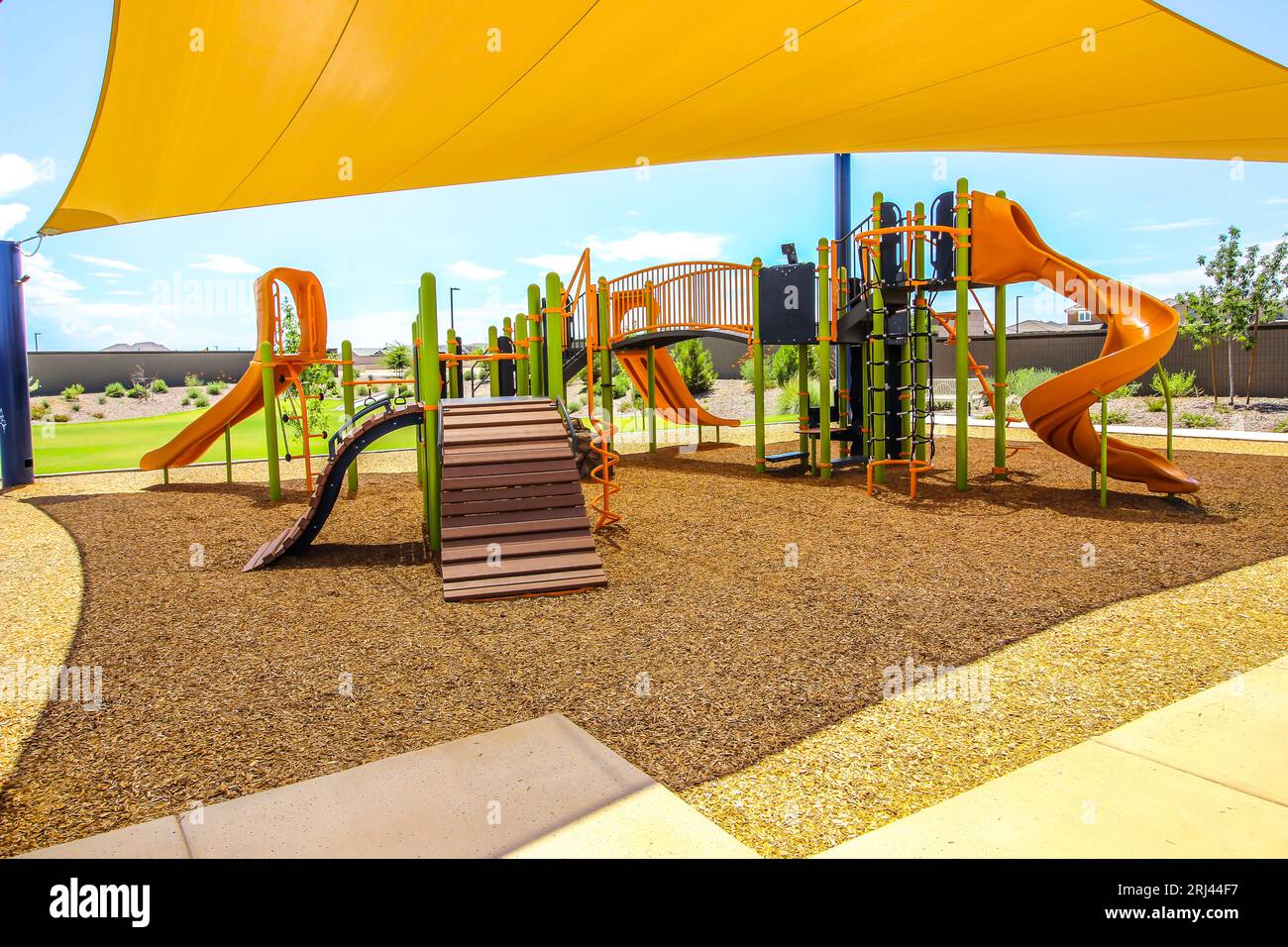 Children's Playground Equipment With Yellow Shade Canvas Stock Photo ...