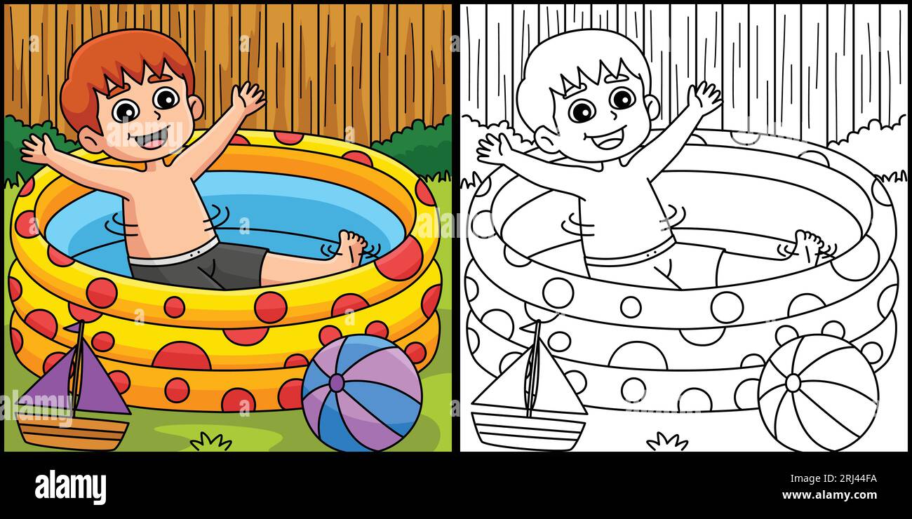 Boy in Swimming Pool Summer Coloring Illustration Stock Vector Image ...