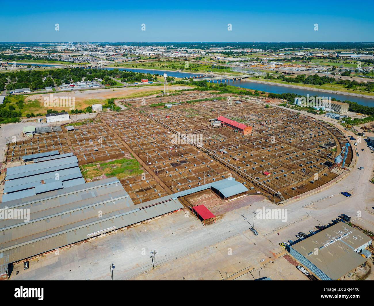 Aerial view of Western Livestock Commission of Stockyards City at ...