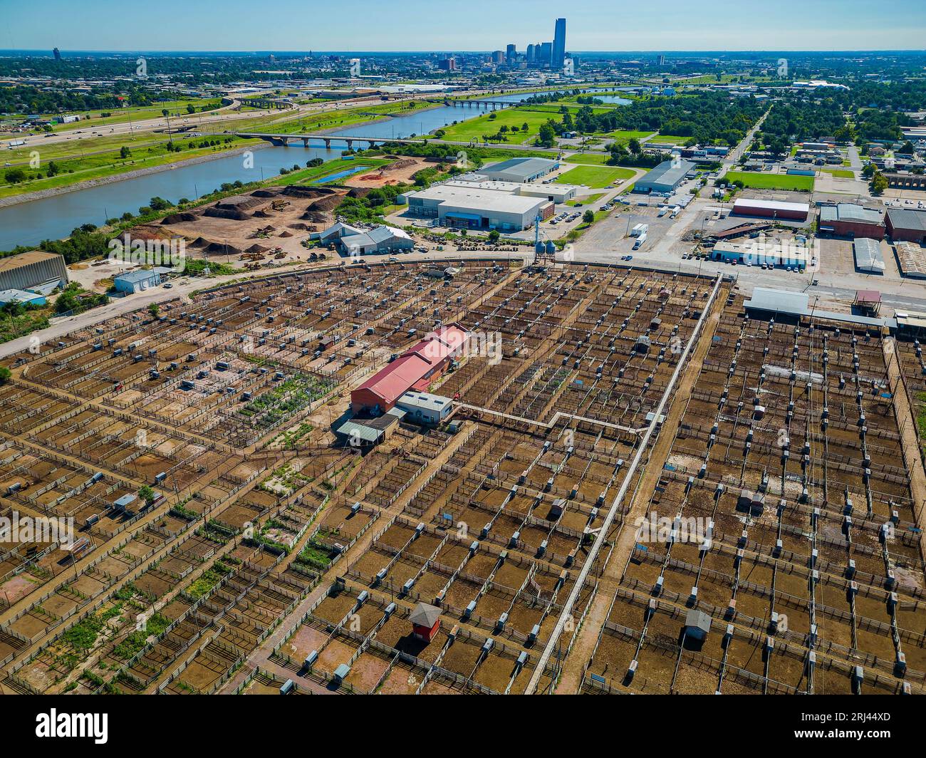 Aerial view of Western Livestock Commission of Stockyards City at ...