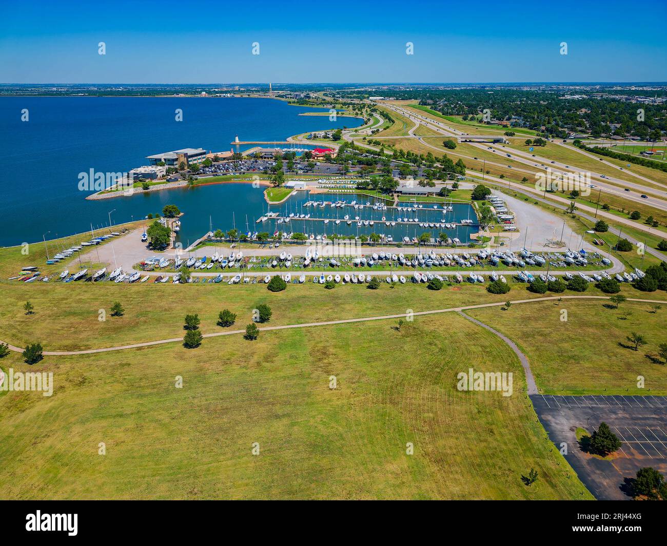 Aerial view of the Oklahoma City Boat Club Inc near Lake Hefner at ...