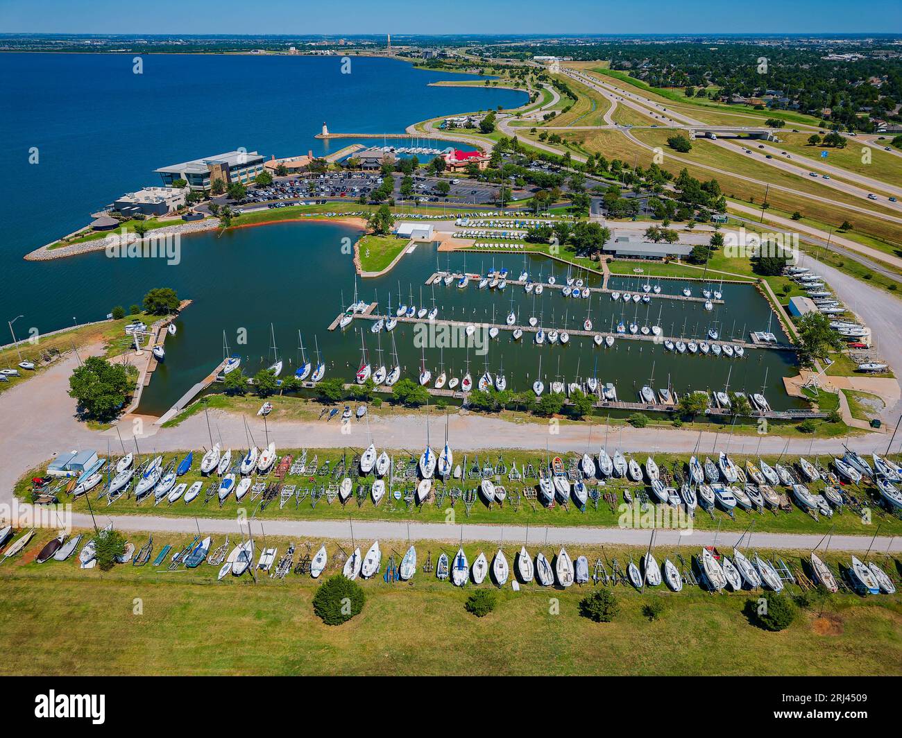 Aerial view of the Oklahoma City Boat Club Inc near Lake Hefner at ...