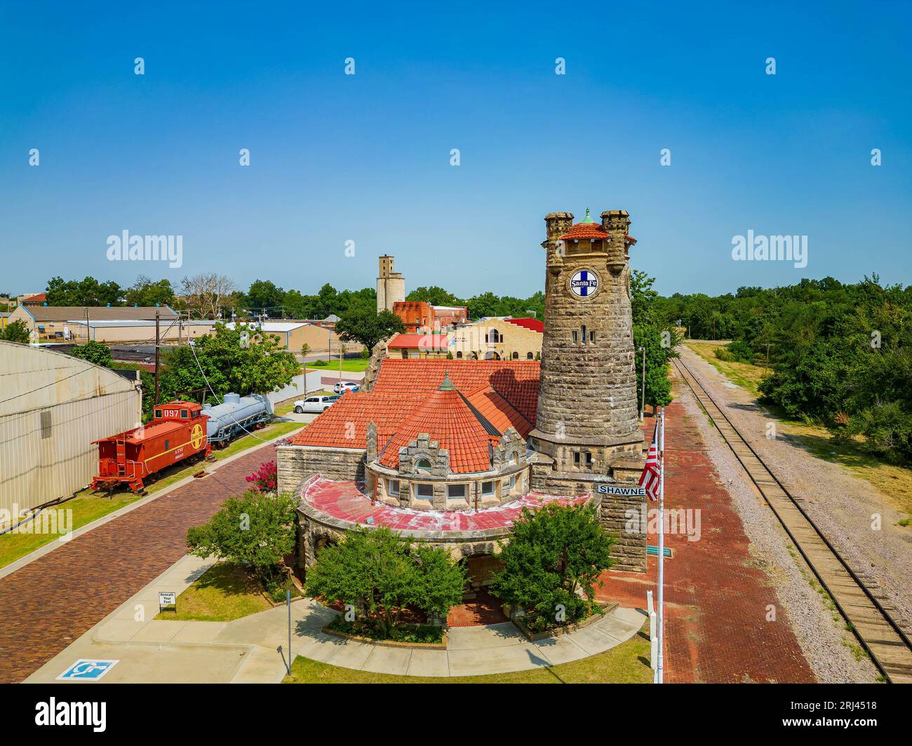 Aerial view of the Santa Fe Depot Museum at Oklahoma Stock Photo - Alamy