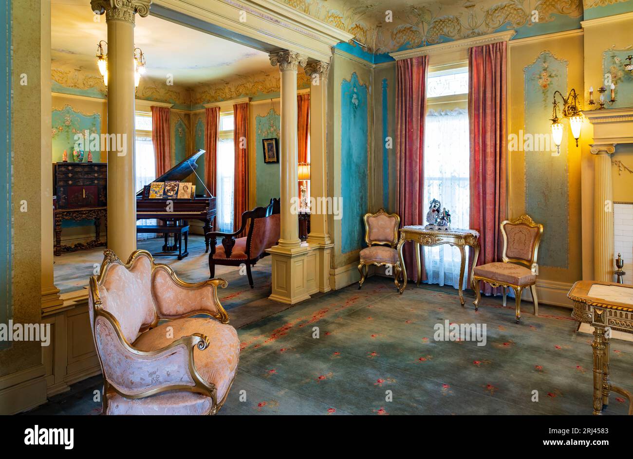 Oklahoma, AUG 11 2023 - Interior view of the Henry Overholser Mansion ...