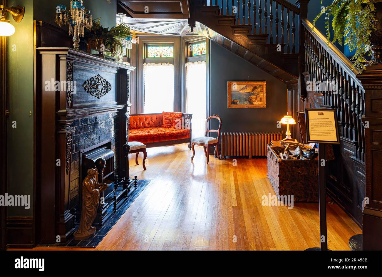 Oklahoma, AUG 11 2023 - Interior view of the Henry Overholser Mansion ...