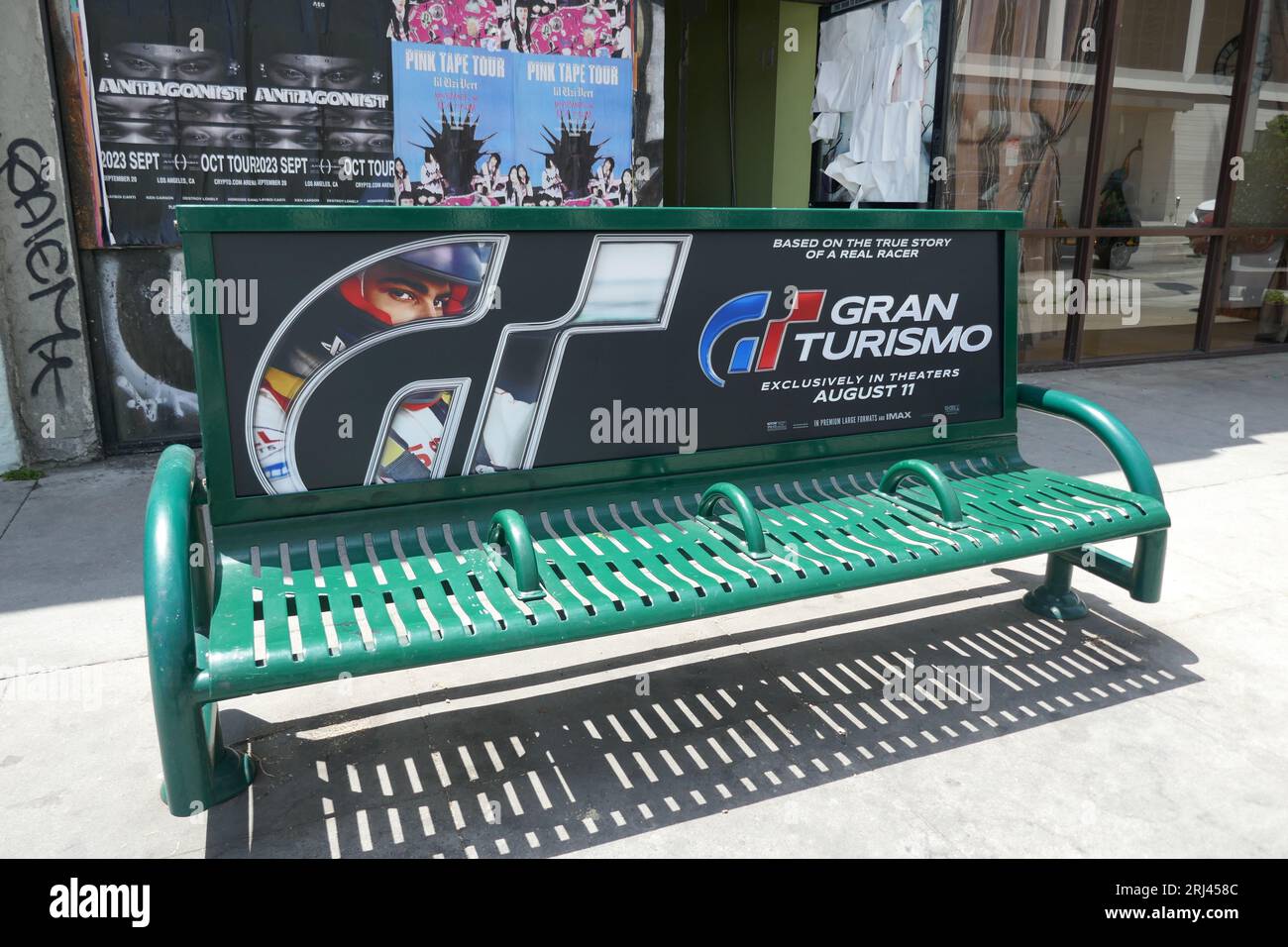 Los Angeles, California, USA 21st July 2023 Gran Turismo Bus Bench on ...