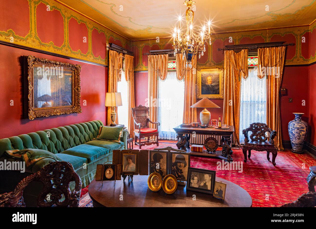 Oklahoma, AUG 11 2023 - Interior view of the Henry Overholser Mansion ...