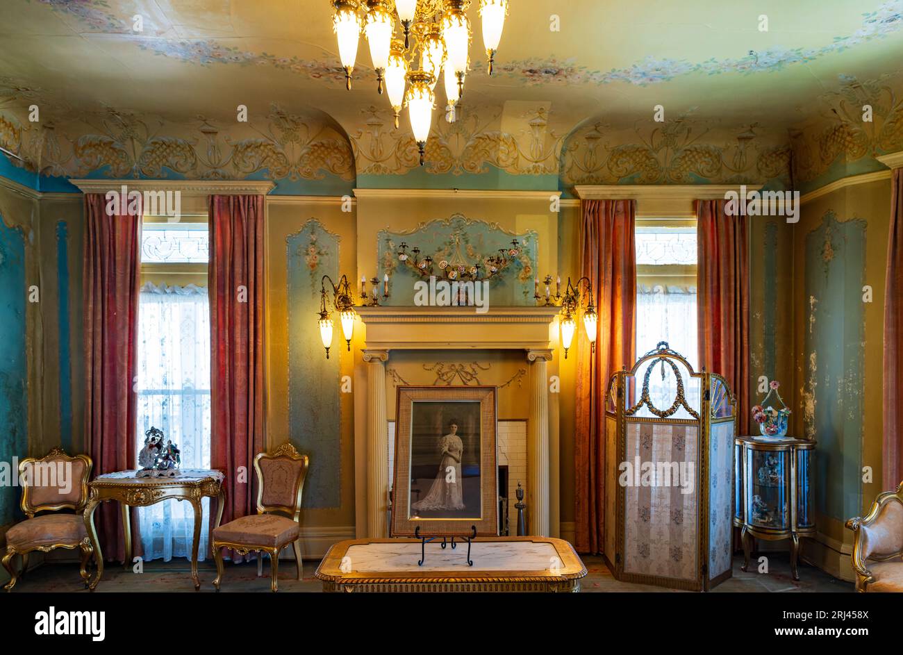 Oklahoma, AUG 11 2023 - Interior view of the Henry Overholser Mansion ...