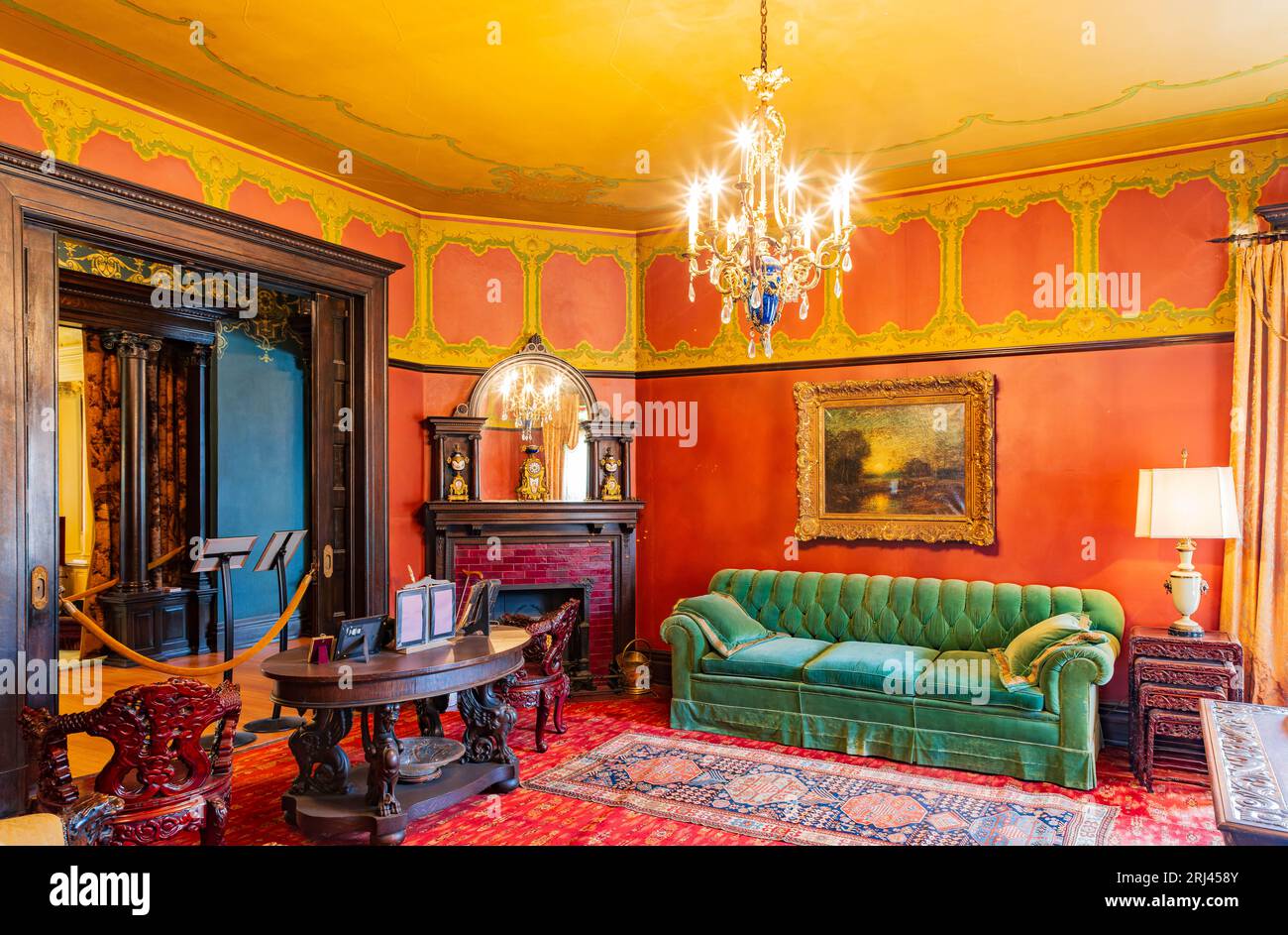 Oklahoma, AUG 11 2023 - Interior view of the Henry Overholser Mansion ...