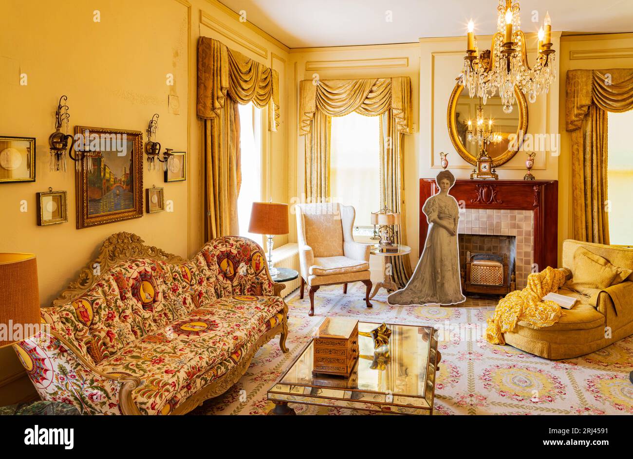 Oklahoma, AUG 11 2023 - Interior view of the Henry Overholser Mansion ...