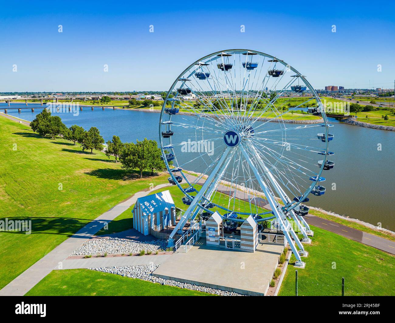 Oklahoma, AUG 16 2023 - Aerial view of the Wheeler Ferris Wheel ...