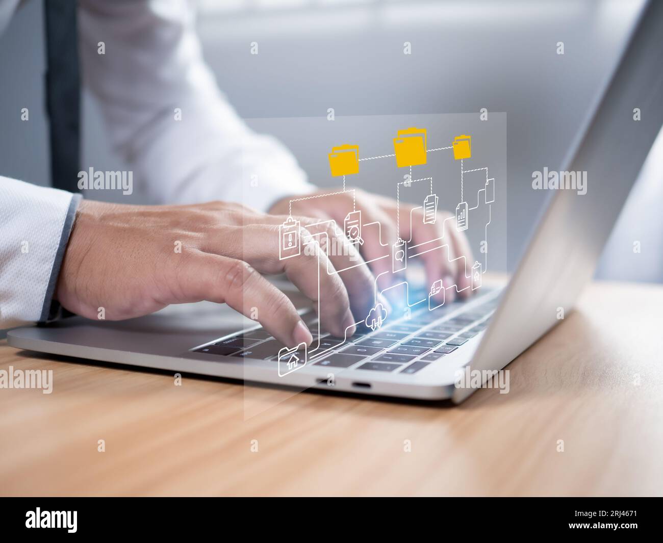 Folder document Management System DMS Open File folder with flying ...