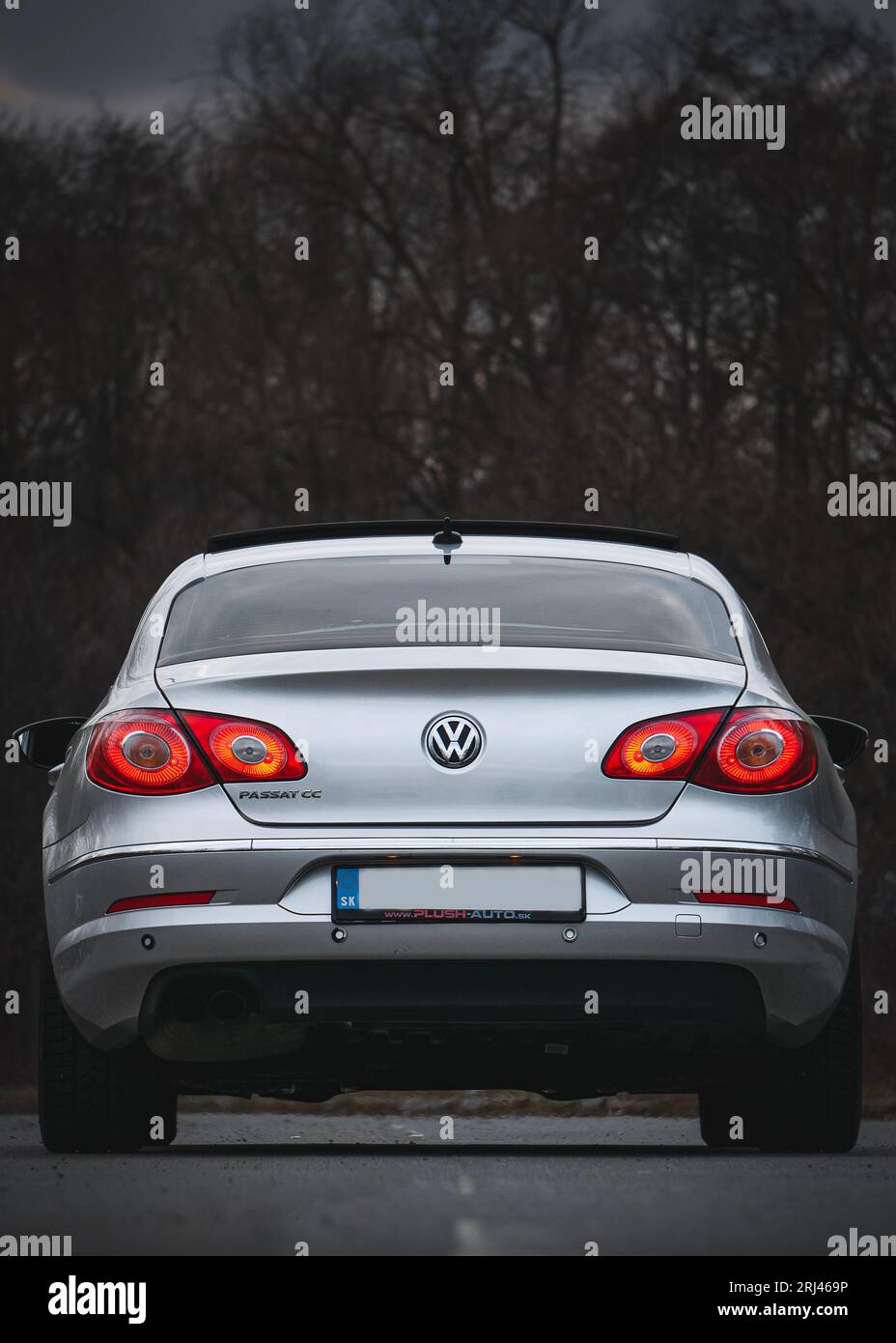 A close-up shot of the rear end of a silver Volkswagen Passat car Stock ...