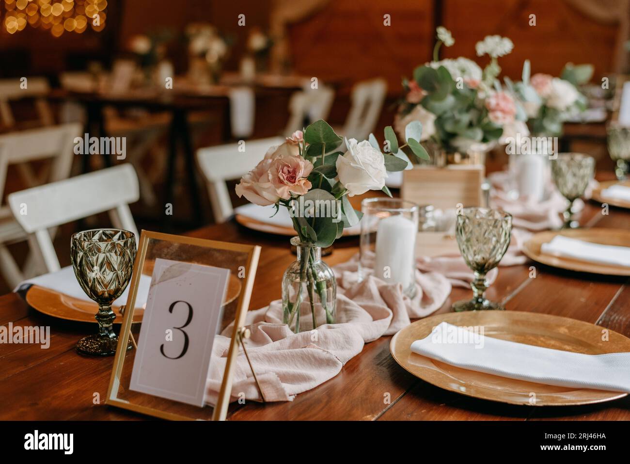 Close-up photo of beautiful rustic table setting for a wedding ...