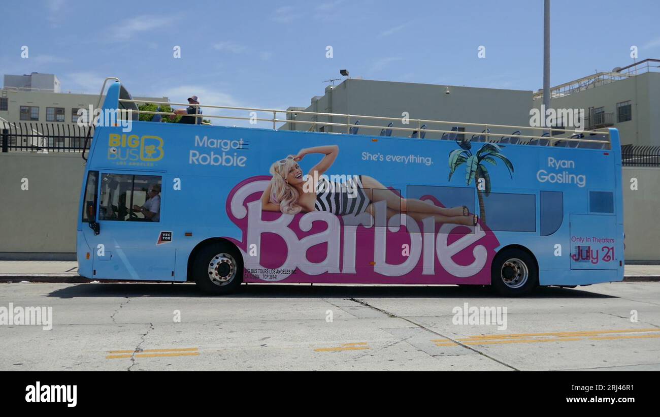Los Angeles, California, USA 21st July 2023 Barbie Bus with Margot ...