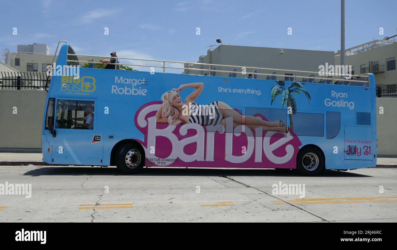 Los Angeles, California, USA 21st July 2023 Barbie Bus with Margot ...